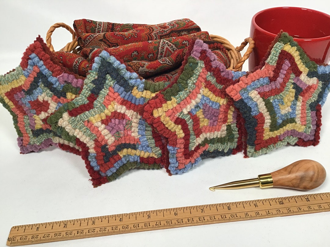 Rug Hooking PATTERN, Star Mug Rugs, P157, Folk Art Stars Coasters, DIY ...