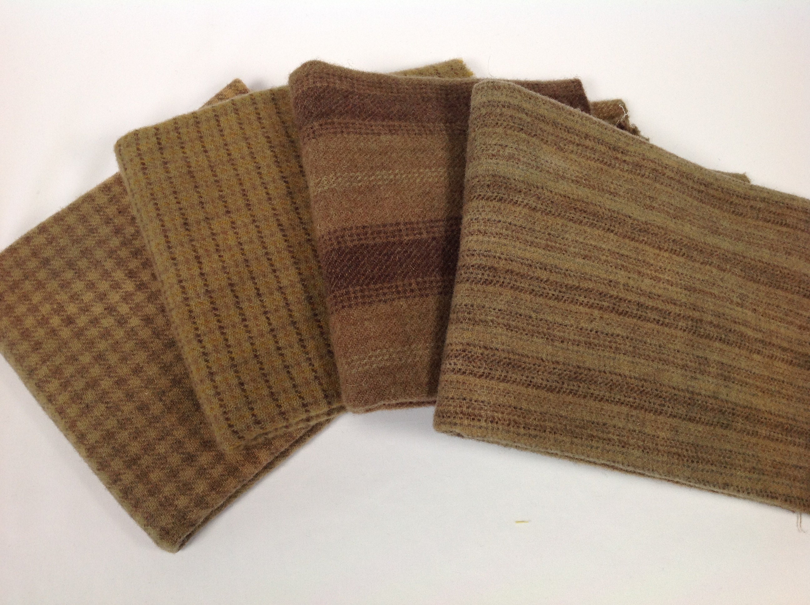 4) Fat Quarters, Hand Dyed, Khaki Drab Textures, W458, Wool Fabric for ...