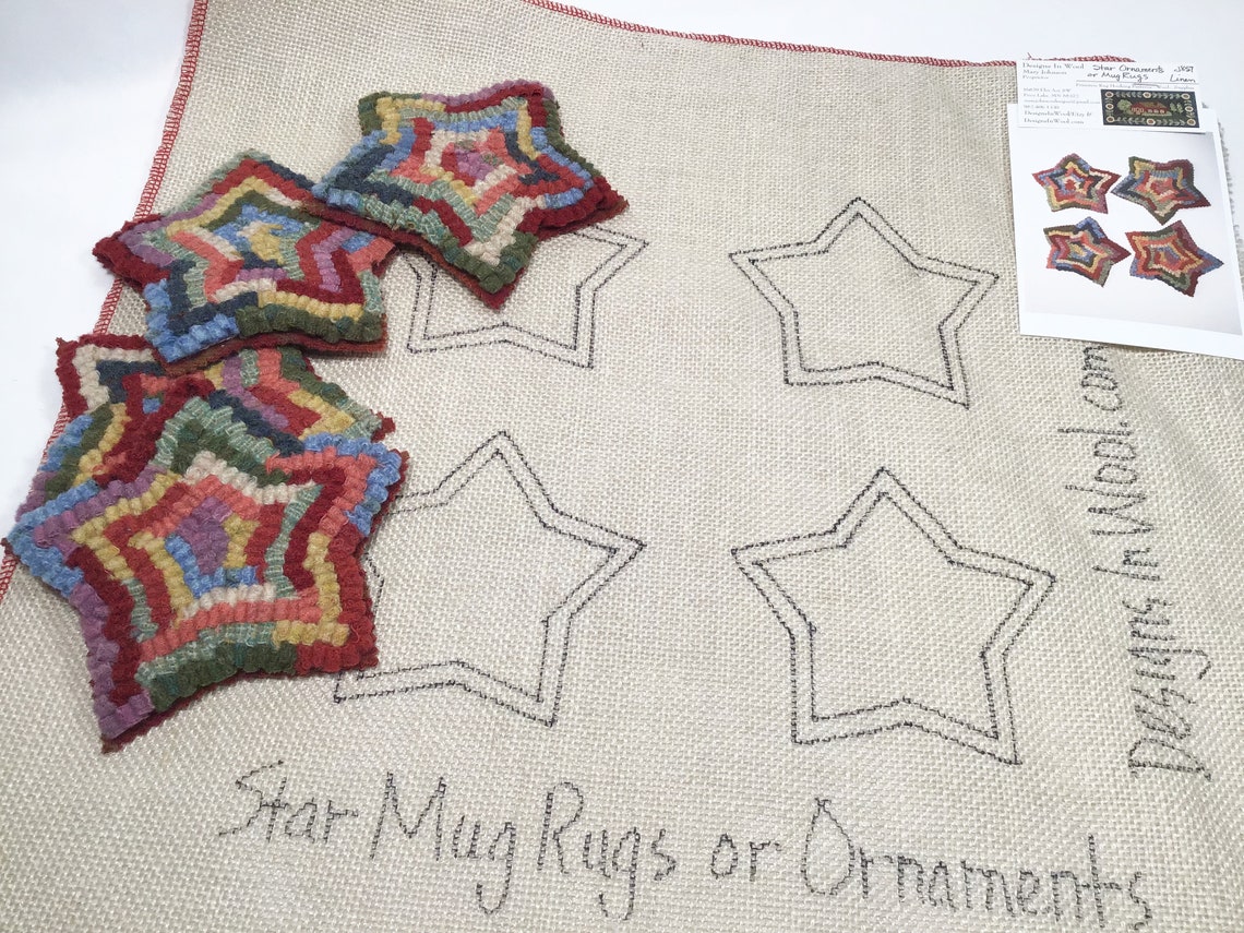 Rug Hooking PATTERN, Star Mug Rugs, P157, Folk Art Stars Coasters, DIY ...