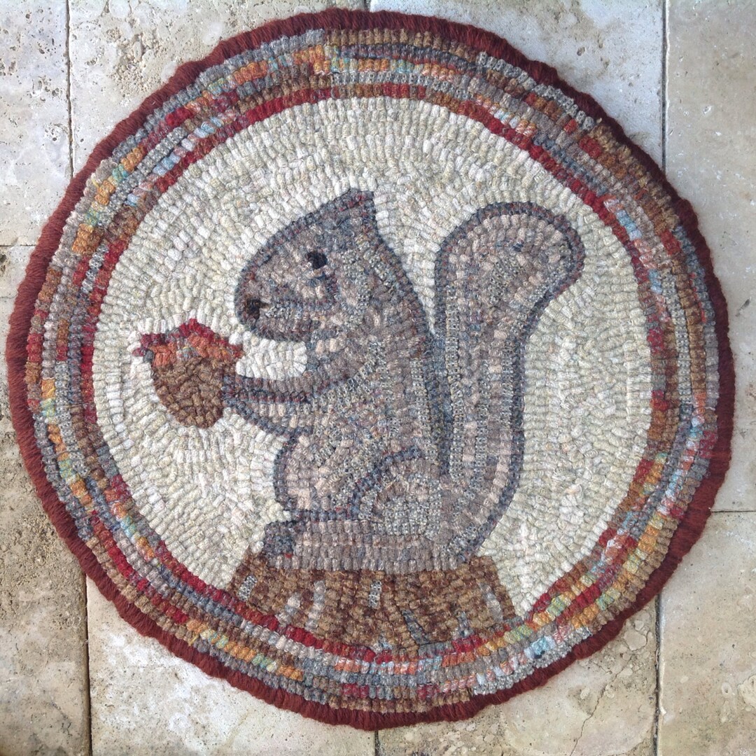 Rug Hooking PATTERN, Woodland Squirrel Chair Pad or Table Mat, 14 ...