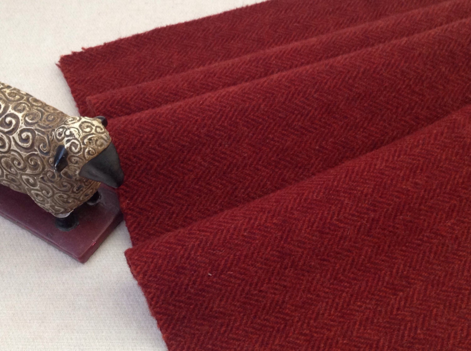 Garnet Red Herringbone, Wool Fabric for Rug Hooking and Applique ...