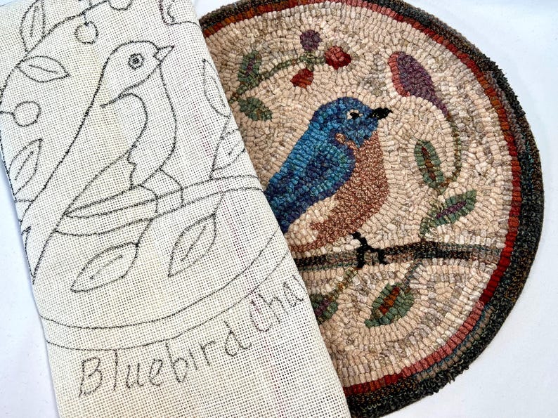 Rug Hooking PATTERN, Bluebird Chair Pad or Table Mat, 14