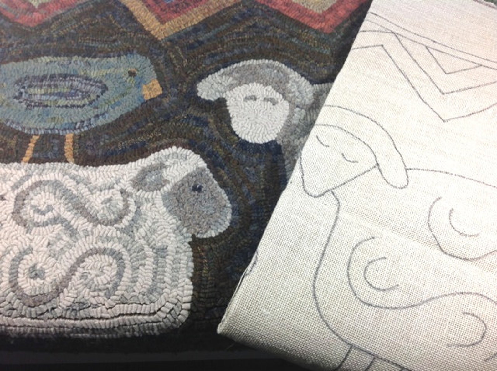 Rug Hooking PATTERN, Two Sheep and Bird, 24 X 36, P153, Primitive Folk ...