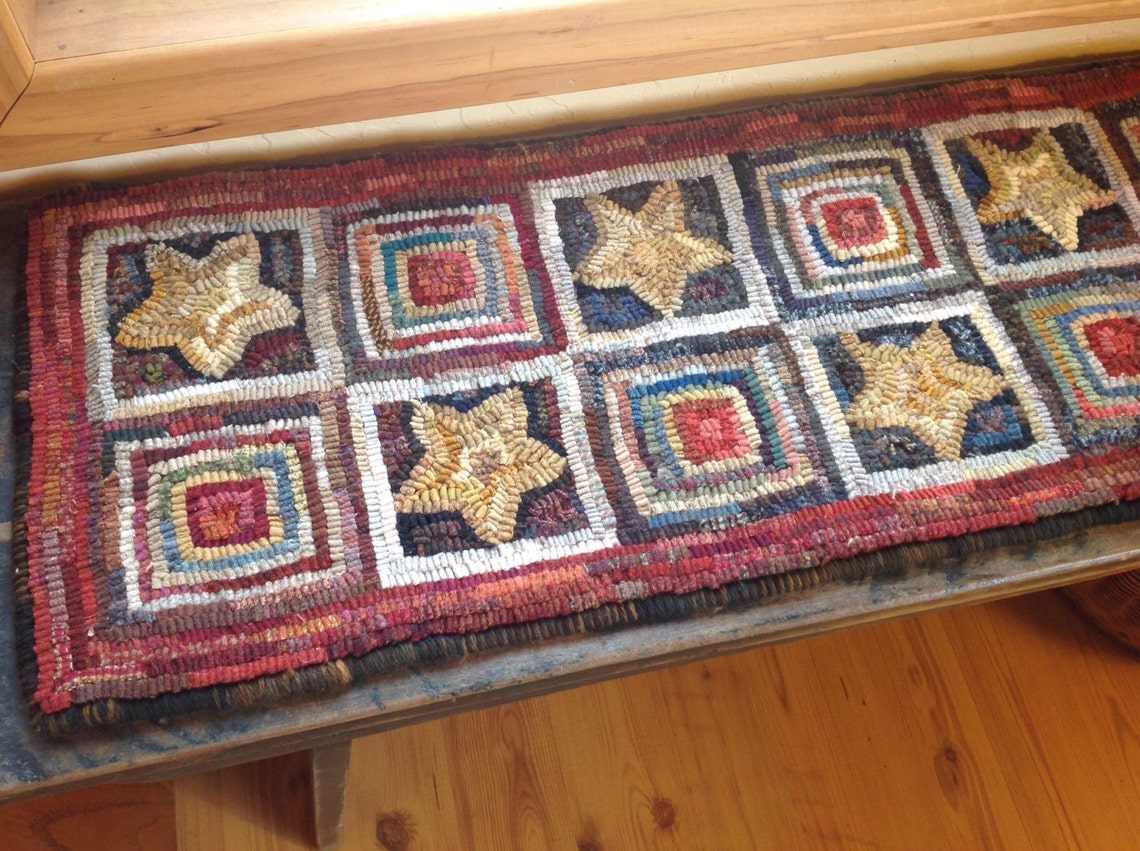 Rug Hooking PATTERN Stars and Log Cabins Runner Geometric - Etsy
