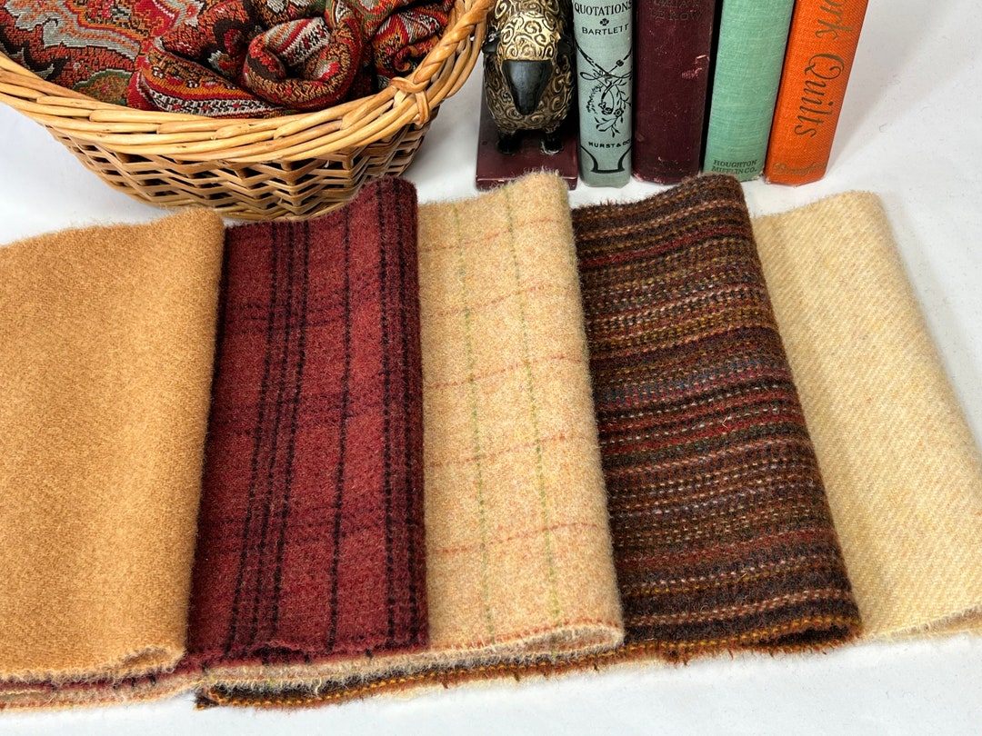 Old World Wool Pack, 5) Fat 1/16ths Mill Dyed Wool Fabric for Rug ...