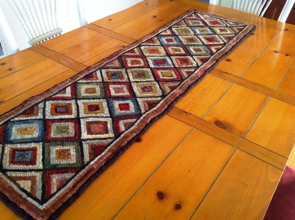 Rug Hooking PATTERN, Diamond Geometric 14" X 52", P132, Primitive Wide ...