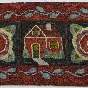 Rug Hooking Pattern, House and Flowers, 20" X 42", P194, Primitive Rug ...