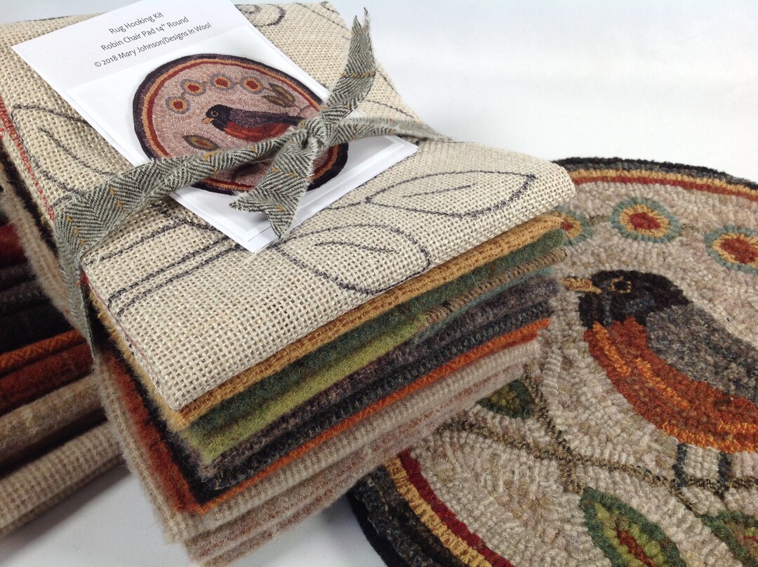 Rug Hooking KIT, Robin Chair Pad or Table Mat 14" Round, K118, Robin ...