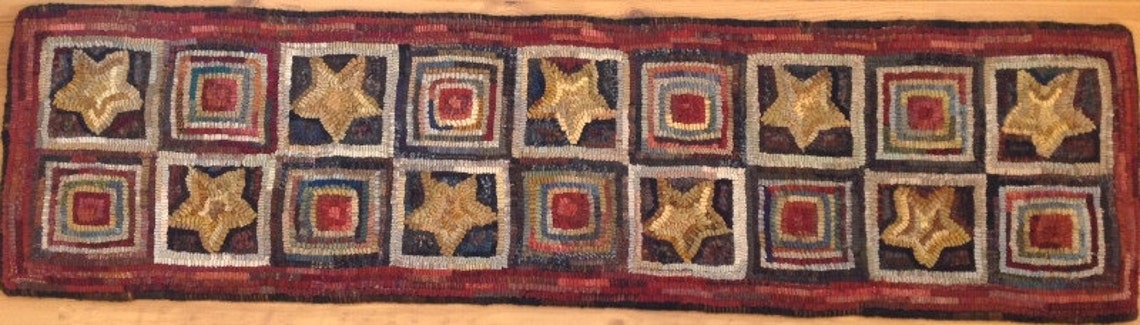 Rug Hooking PATTERN Stars and Log Cabins Runner Geometric - Etsy