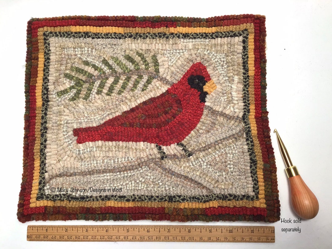 Rug Hooking PATTERN, Red Cardinal 10" X 12", P213, Folk Art Bird Design ...