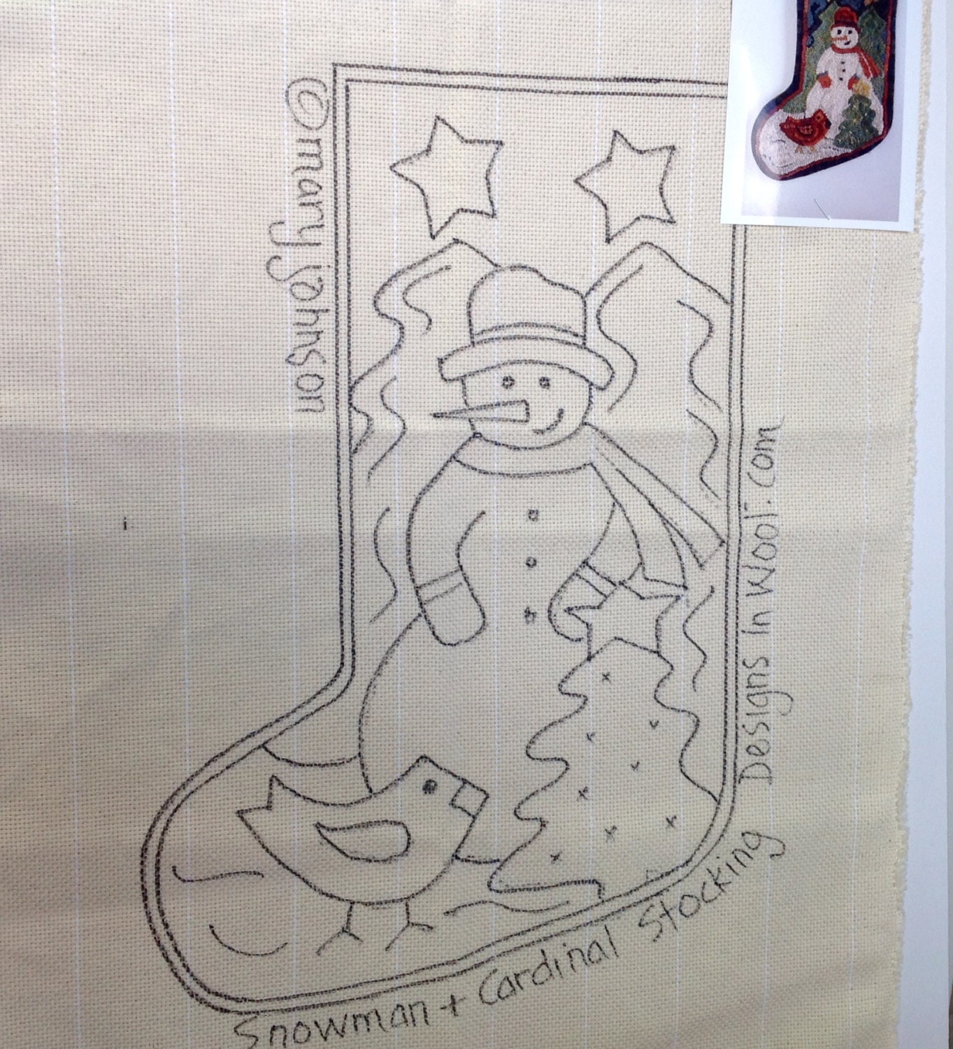 Rug Hooking PATTERN, Snowman and Cardinal Stocking, P109, Christmas ...