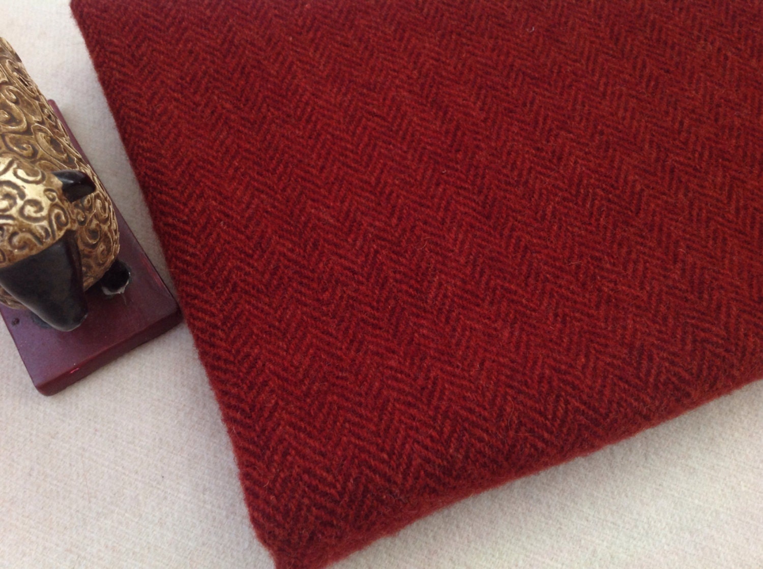 Garnet Red Herringbone, Wool Fabric for Rug Hooking and Applique ...