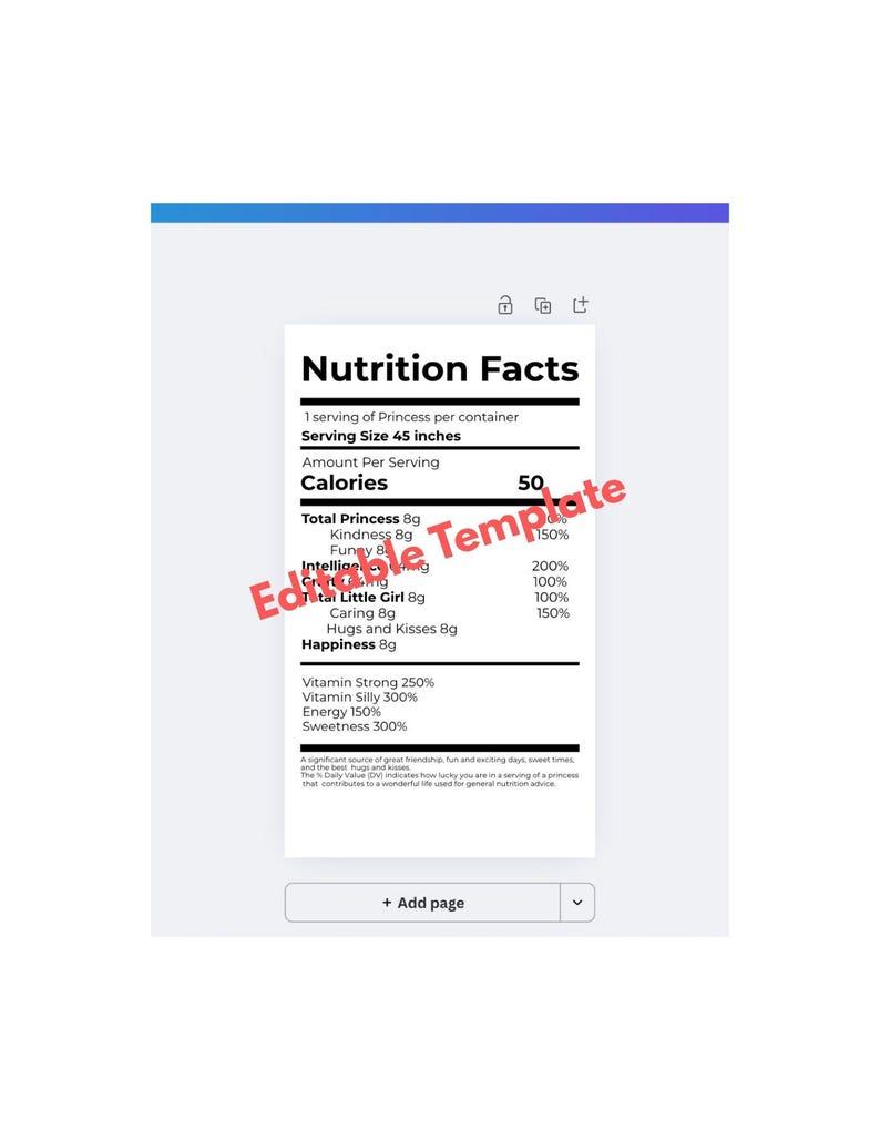 Editable Nutrition Facts Label Template for School Projects, Little ...