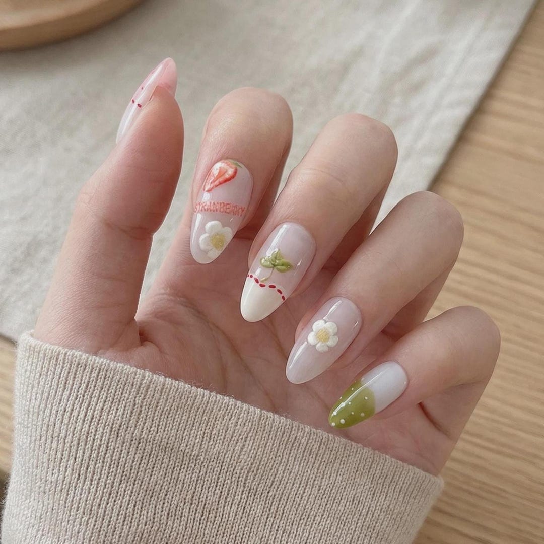 5D Strawberry Nail Stickers, Fruit Embossed Nail Art Decals (229) - Etsy