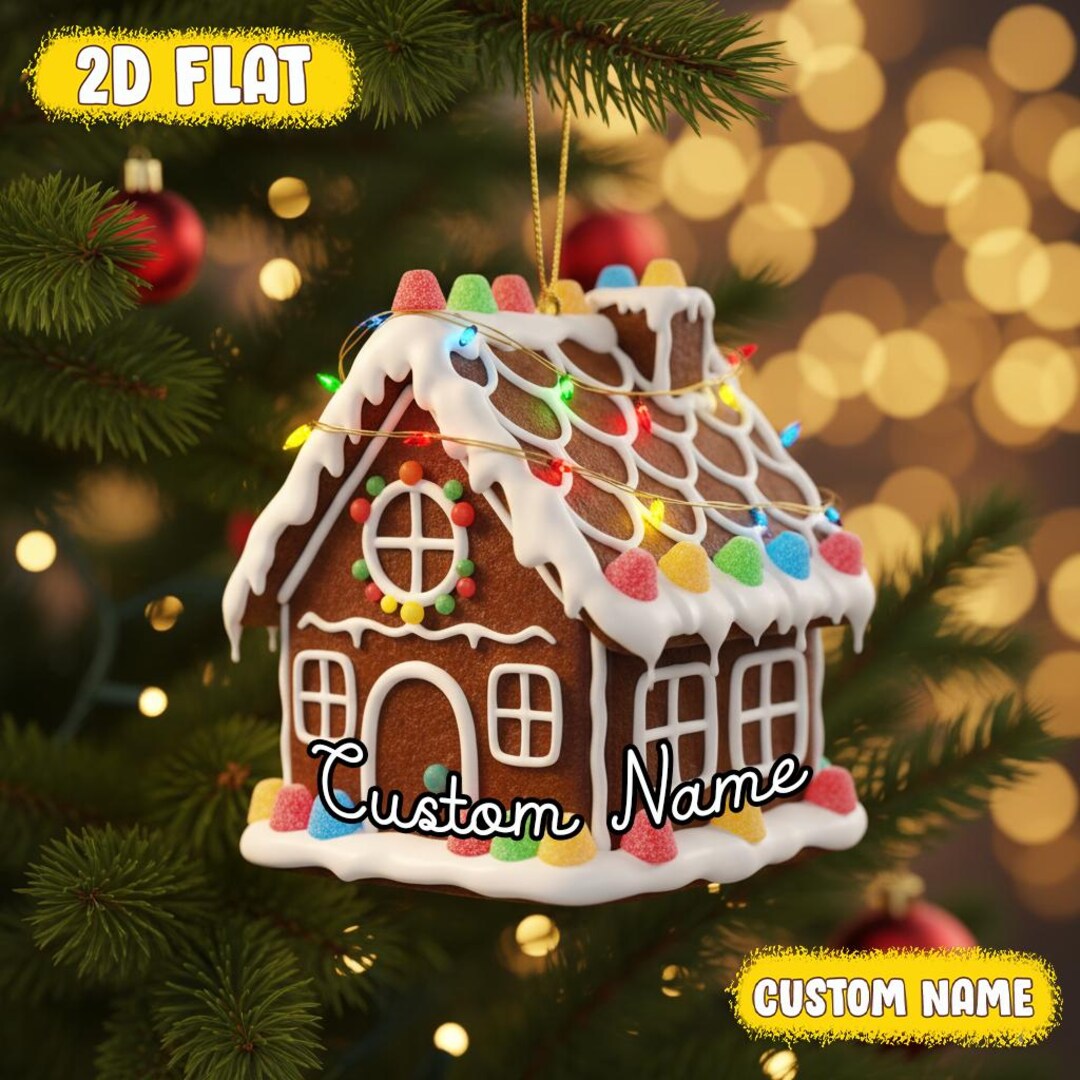 Personalized Gingerbread House Ornament – Acrylic 2D Flat Christmas ...