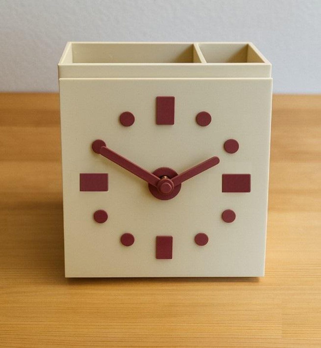 Square Desk Clock With Pen Holder – Minimalist Silent Quartz Office ...