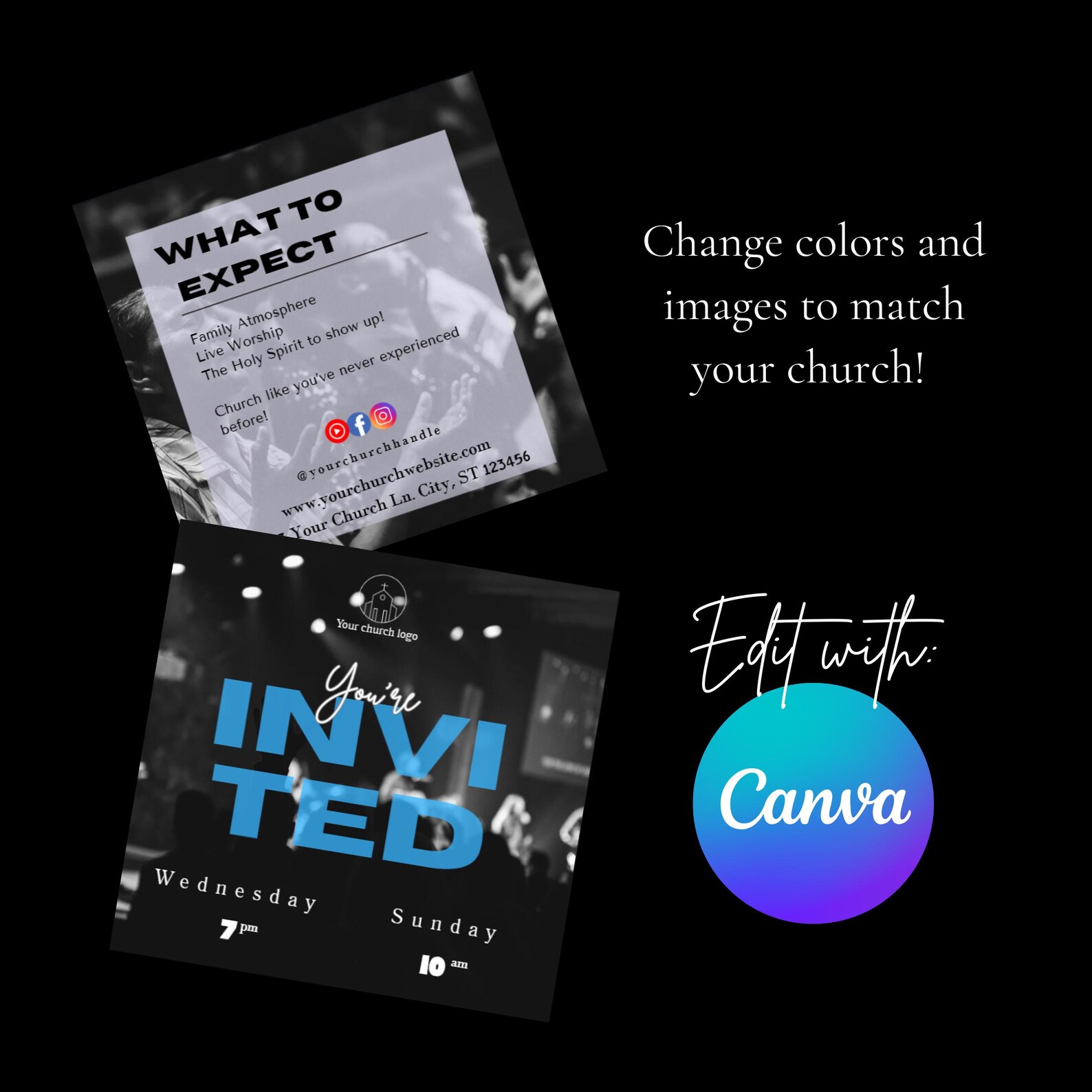 Editable Church Invitation Template: Modern Canva Design (PDF Download ...