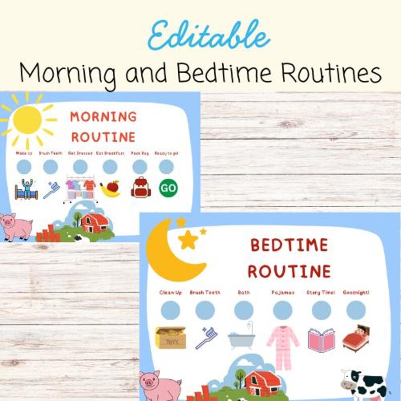 Kids' Morning & Bedtime Routine Charts: Visual Schedule, Fun Themes ...