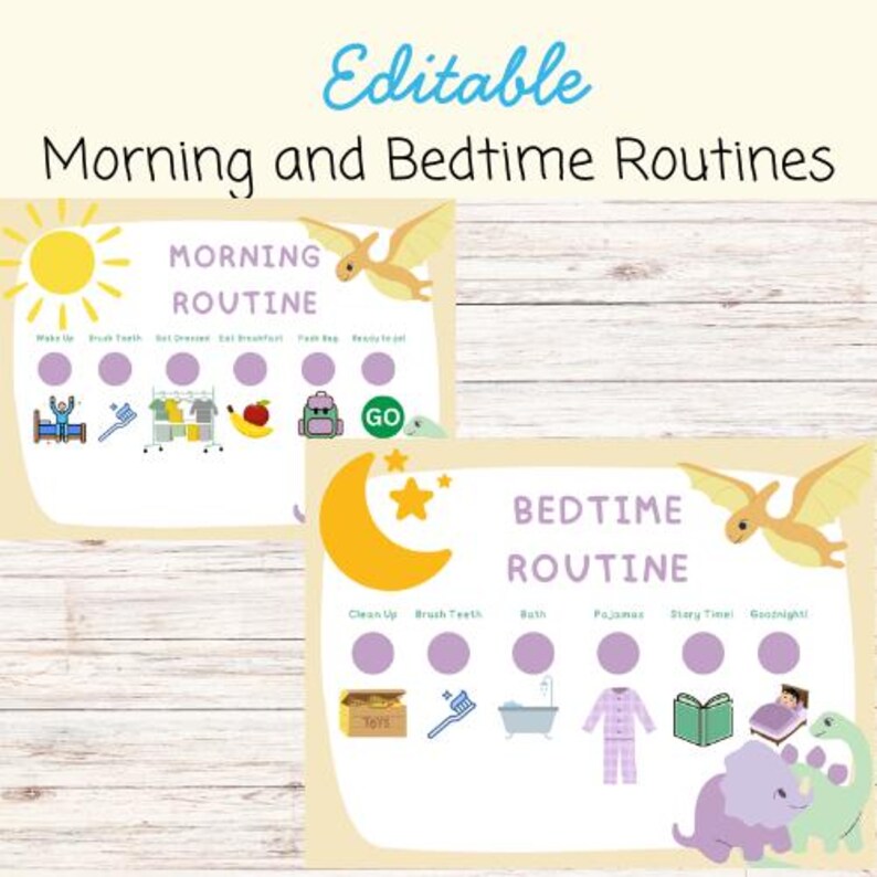 Kids' Morning & Bedtime Routine Charts: Visual Schedule, Fun Themes ...