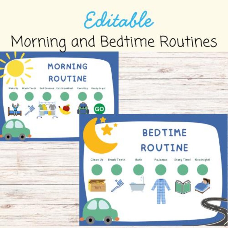 Kids' Morning & Bedtime Routine Charts: Visual Schedule, Fun Themes ...