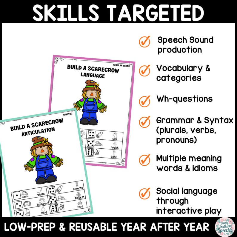 Build a Scarecrow Speech Therapy Game & Craft for Fall Articulation and ...