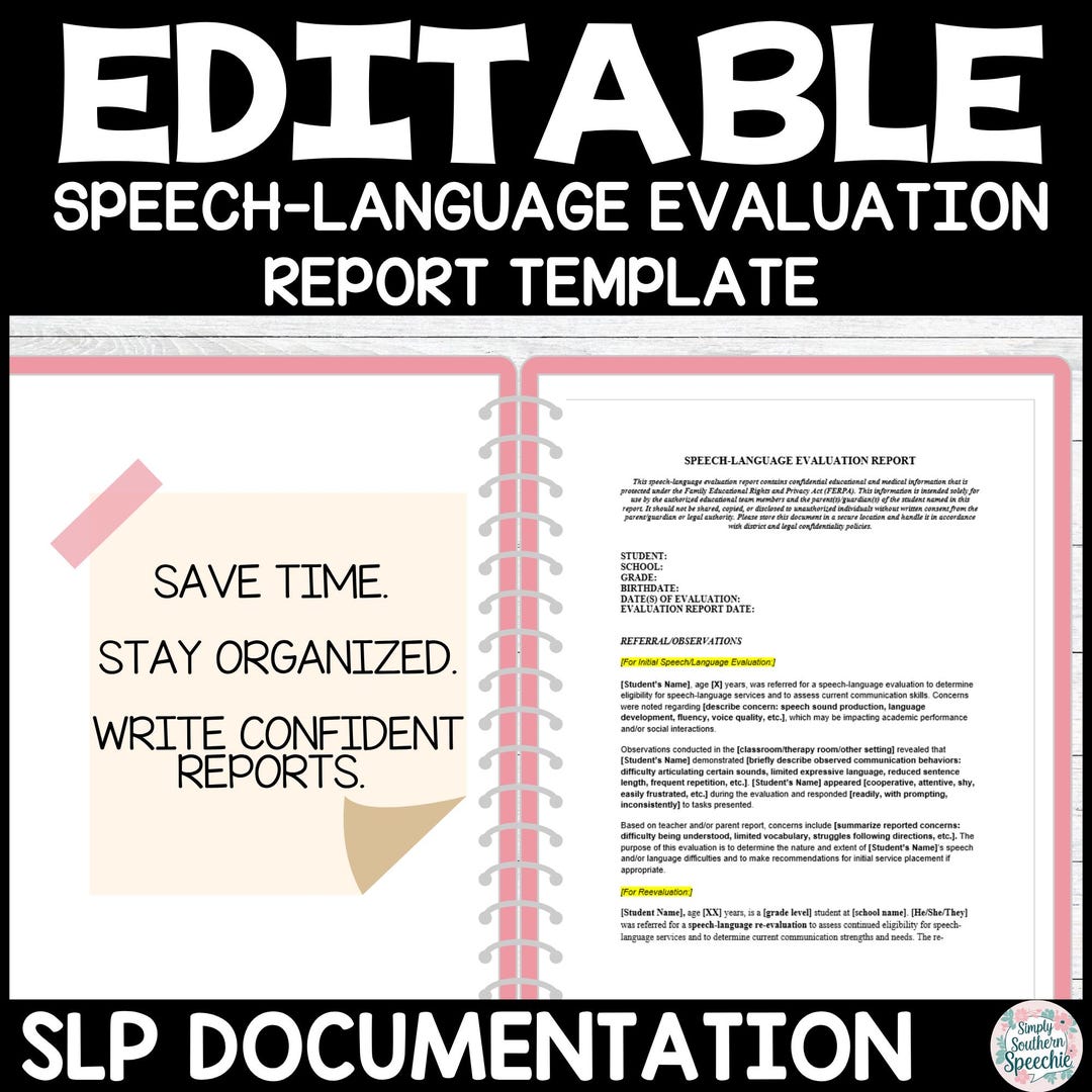 Editable Speech-language Evaluation Report Template | School-based SLP Documents - Etsy