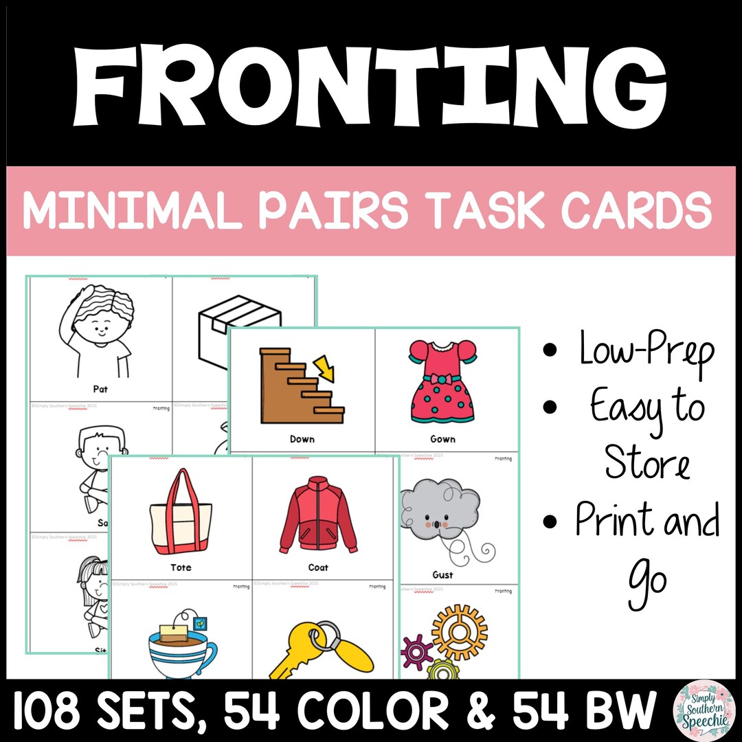 Fronting Minimal Pairs Task Cards | Phonology Speech Therapy Resource ...