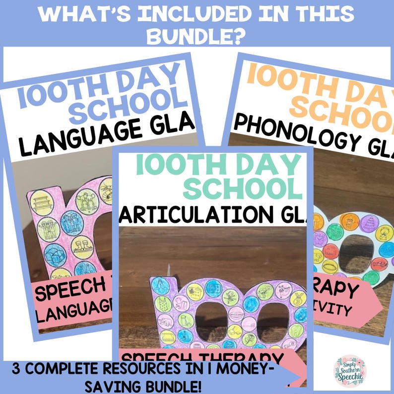 100th Day of School Speech Glasses Bundle | Articulation, Phonology ...