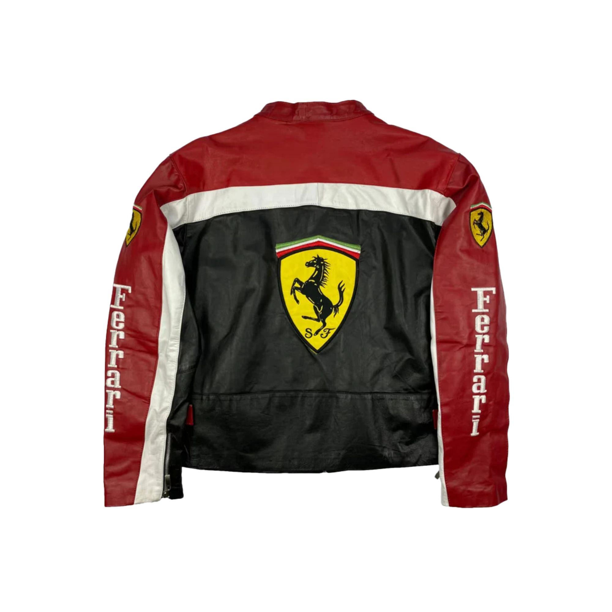 Ferrari Emblem Leather Jacket | Men’s Formula 1 Motorbike Racing Gear ...