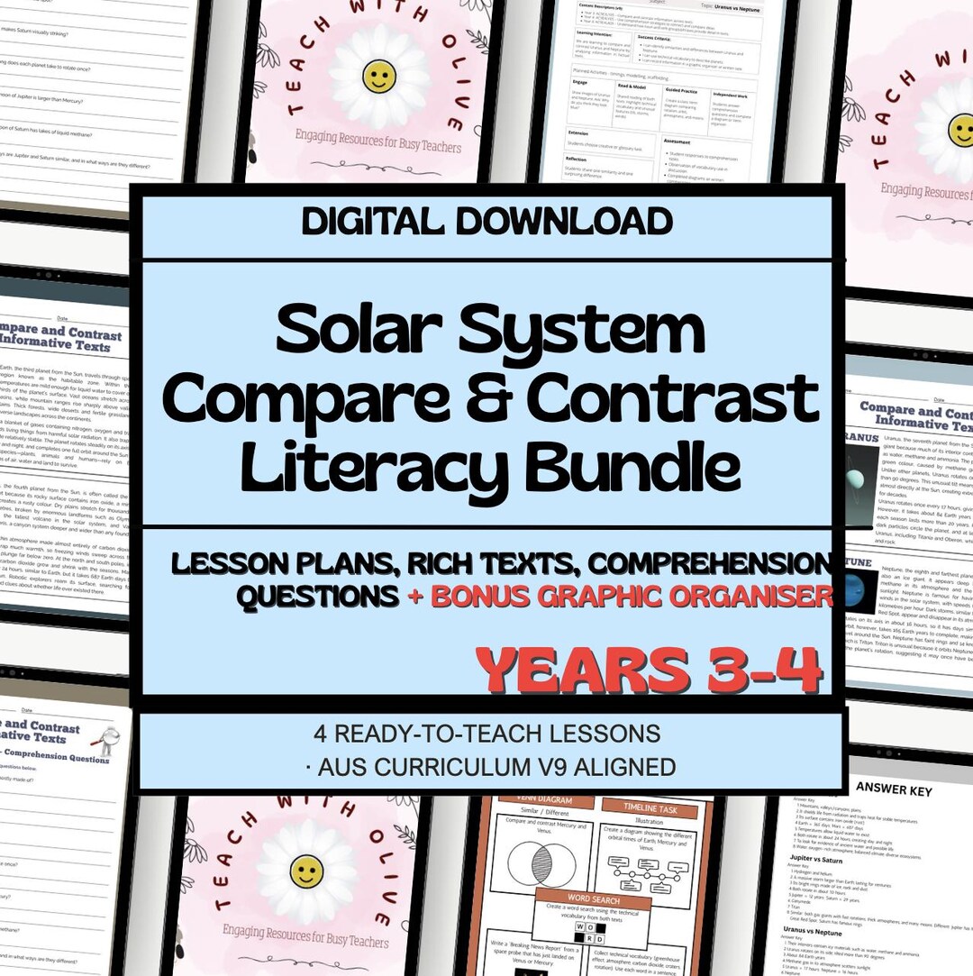 Solar System Literacy Bundle | Compare & Contrast Lessons for Year 3–4 ...