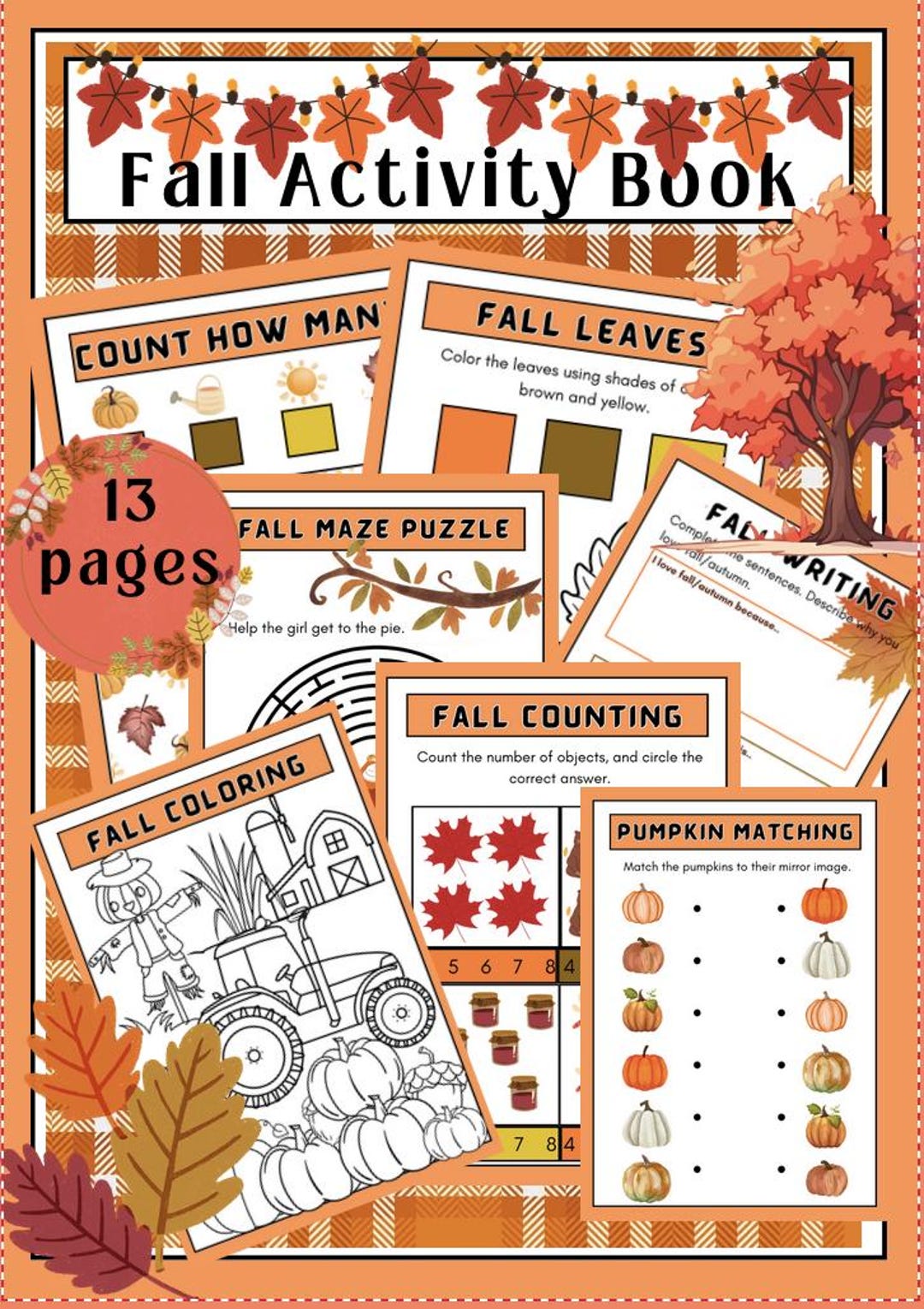 Fall Activity Book – Maze, Word Search, Reading, Coloring, Writing ...