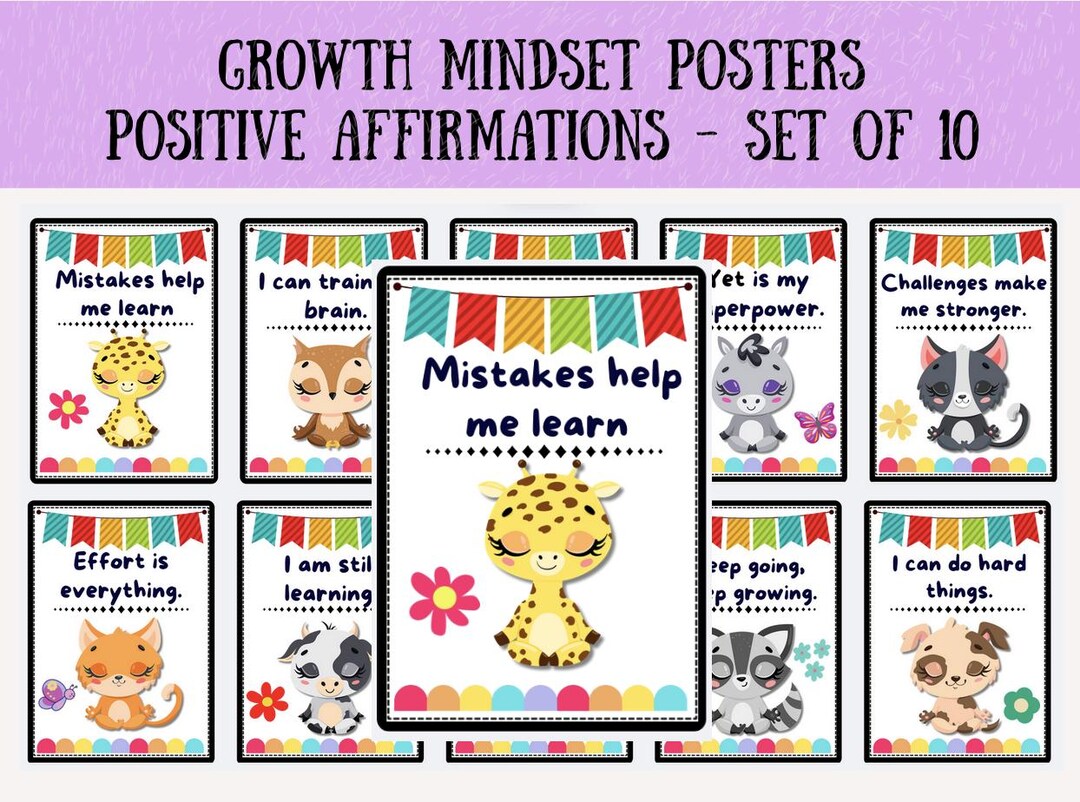 Printable Growth Mindset Animal Posters – Set of 10 - Positive ...