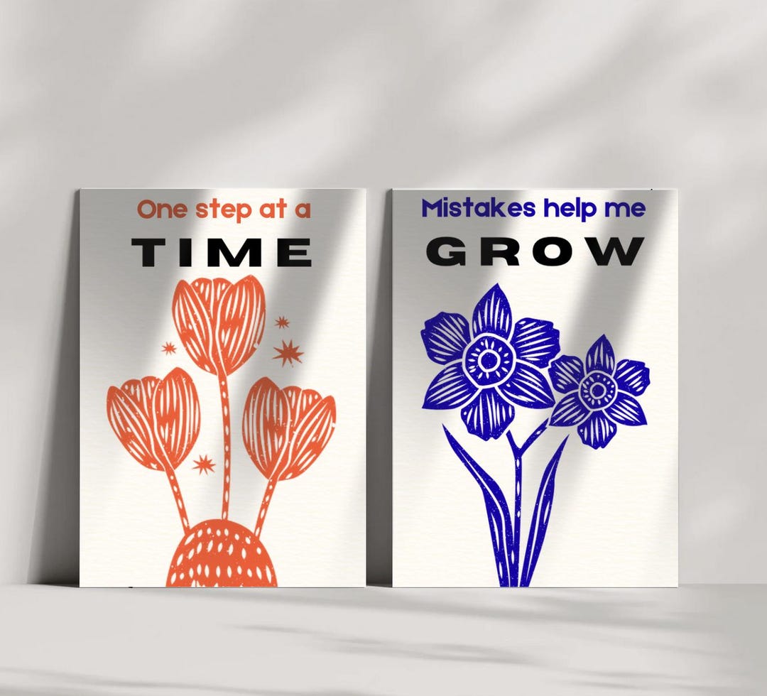 Positive Affirmation Posters: Block Print Flower Design (PDF Download ...
