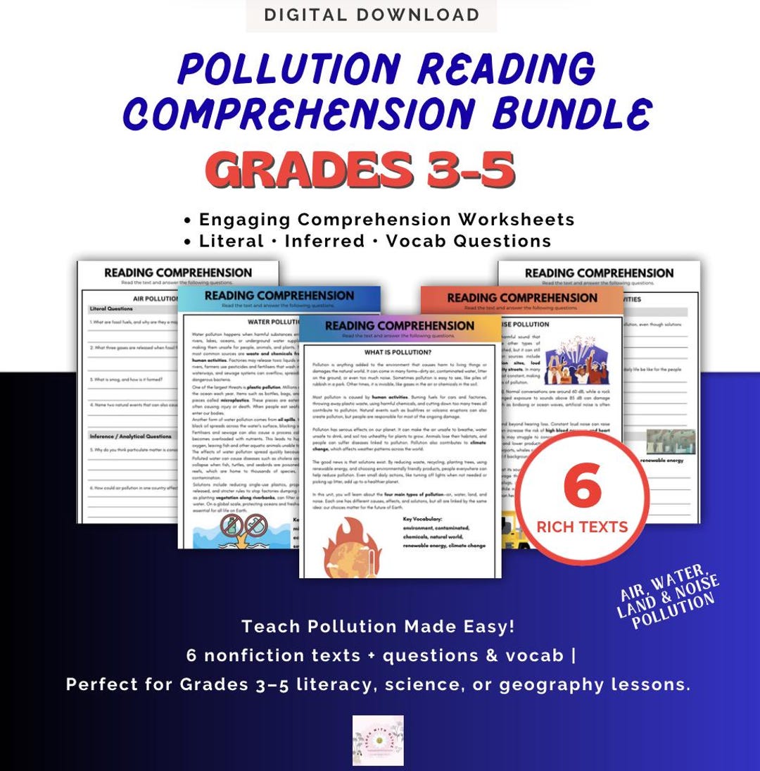 Pollution Reading Comprehension Bundle | Grades 3–5 | Air, Water, Land ...