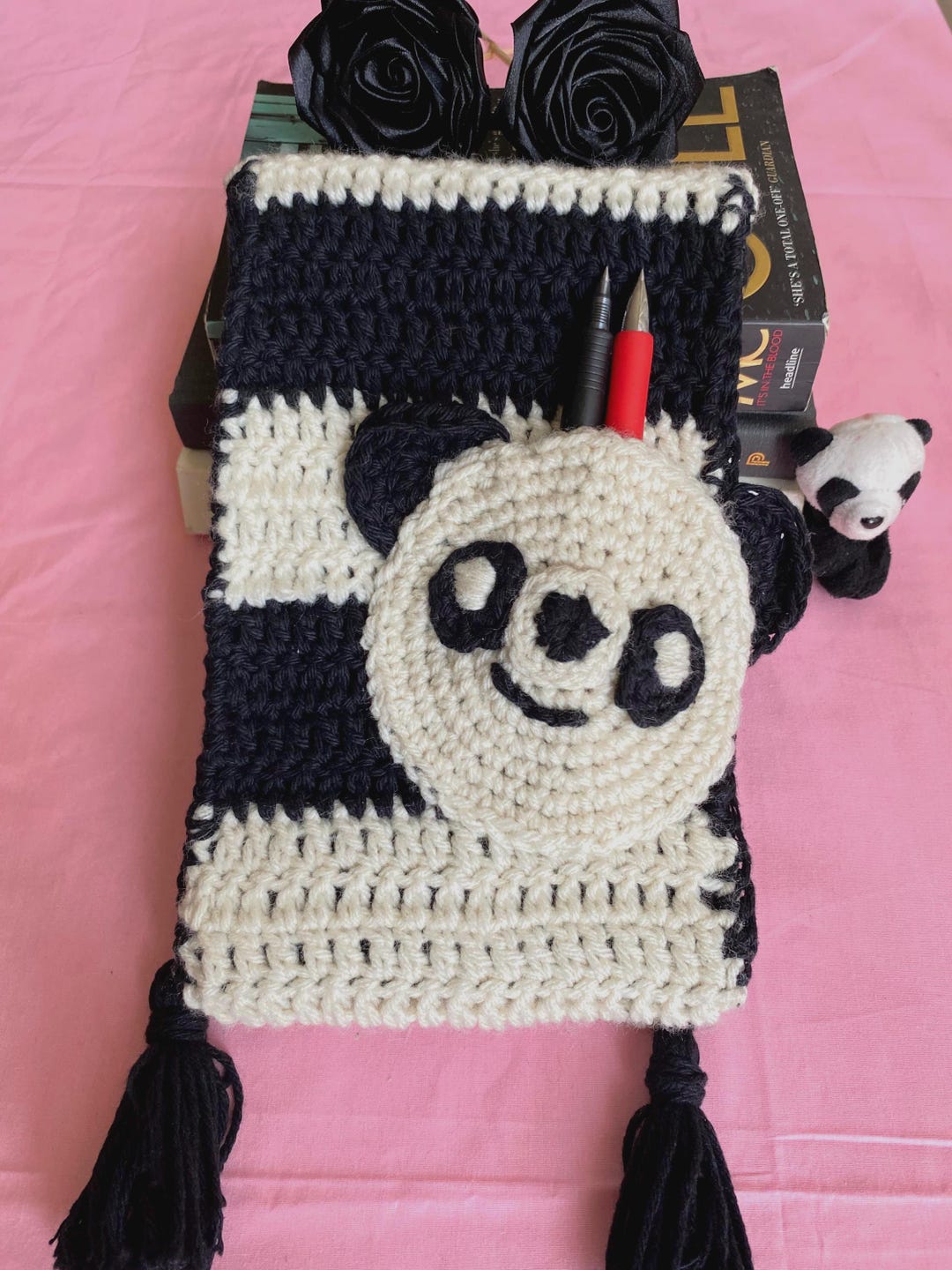 Handmade Crochet Notebook Cover | Panda Design | Journal Cover With ...