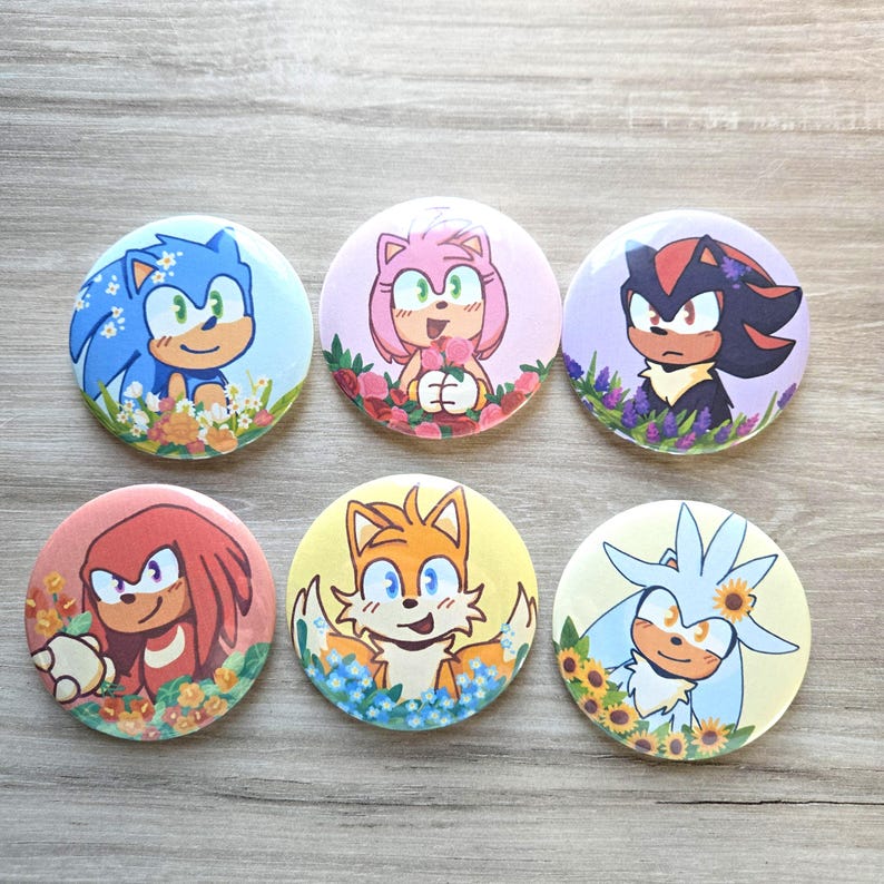 Flowery Sonic Pinback Buttons - Etsy