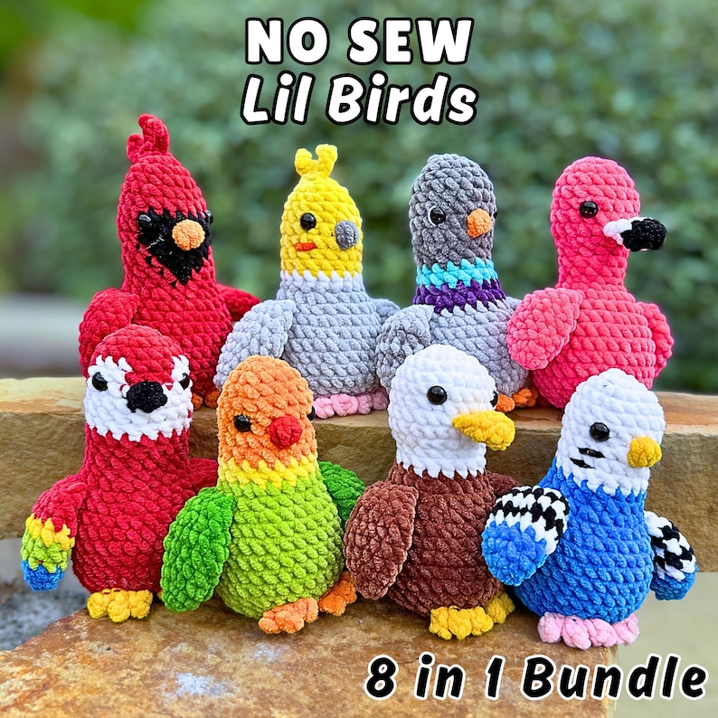 No-sew Crochet Bird Pattern Bundle: 8-in-1 Amigurumi Bird Patterns, Lil ...