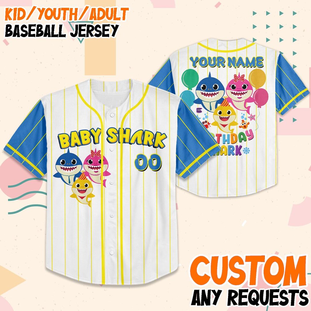 Custom Baby Shark Birthday Baseball Jersey, Personalized Name - Etsy UK