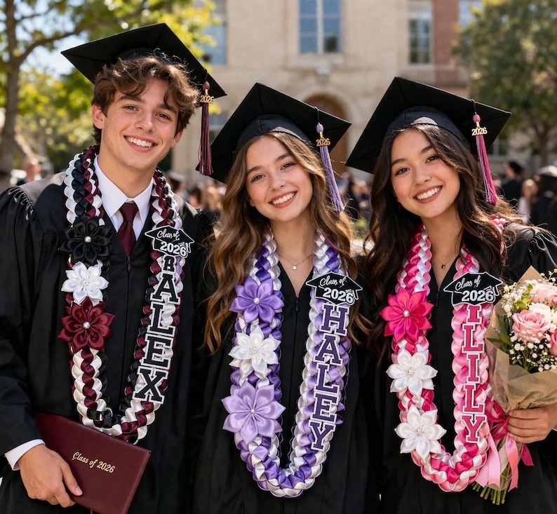 Personalized Graduation Lei Pink Flower, Custom Name Class of 2026 Lei ...