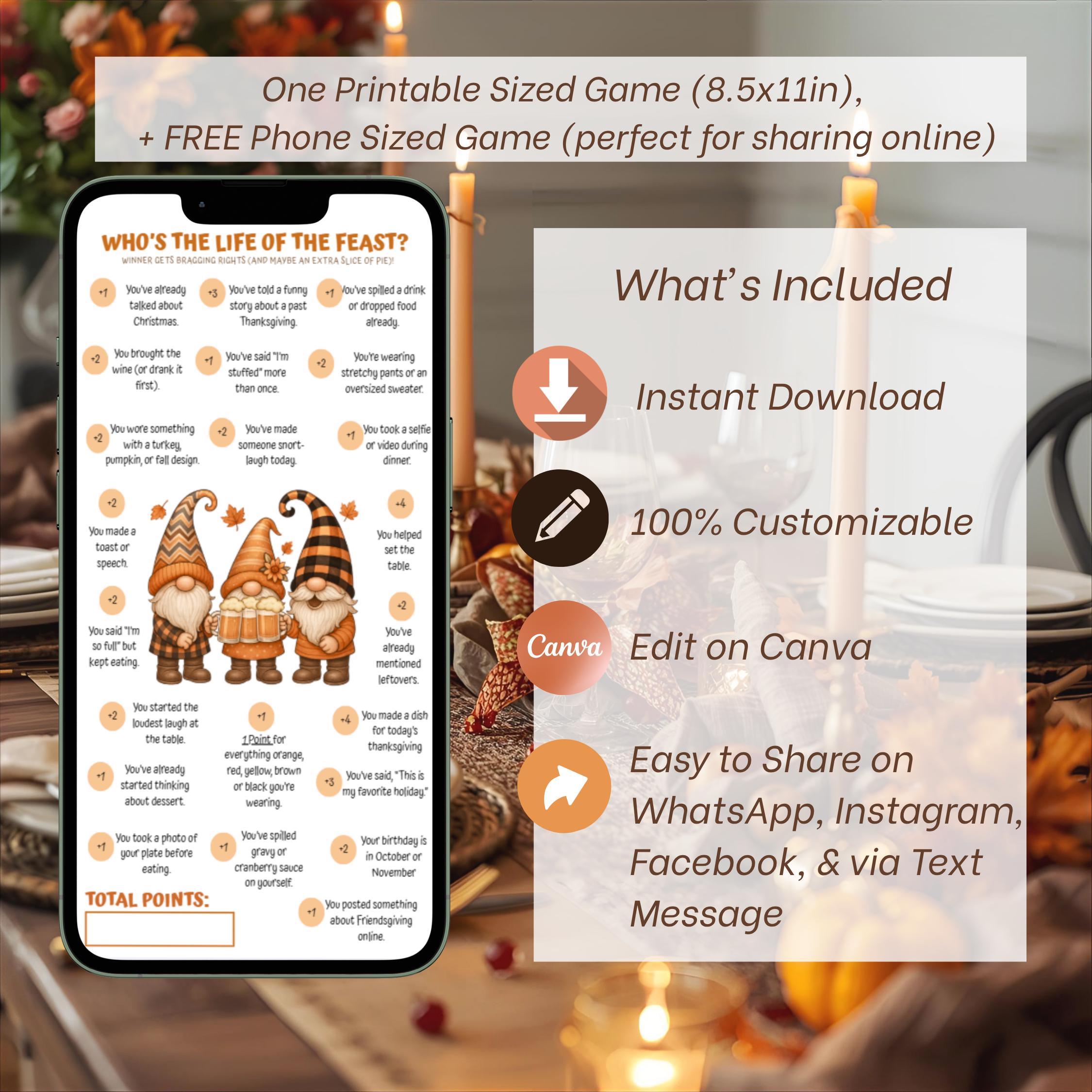 Printable Thanksgiving Game, Family Thanksgiving Game, Dinner Table ...