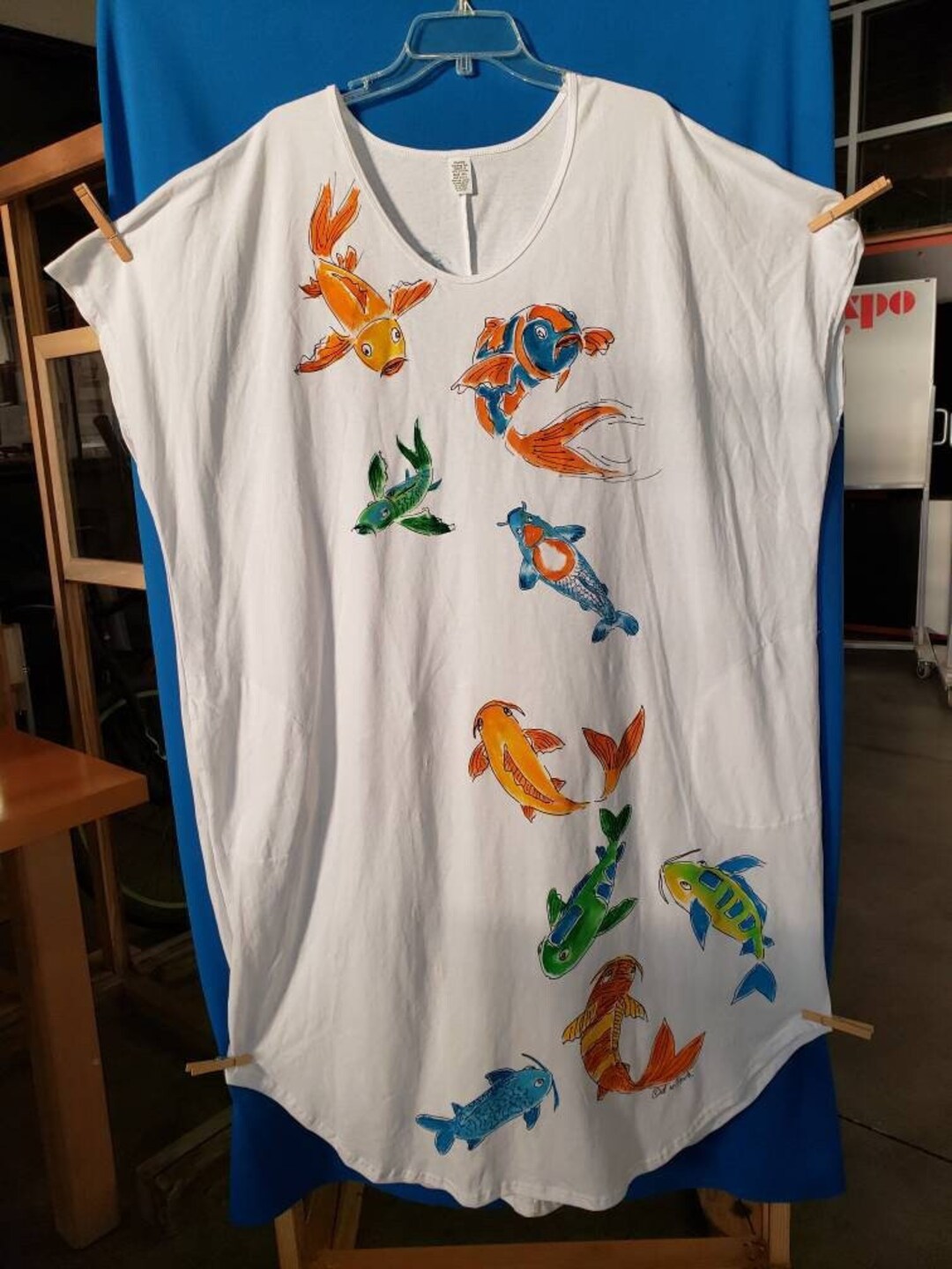 Koi Fish Relaxed Fit Caftan Dress Handpainted for Women and Plus Sizes ...