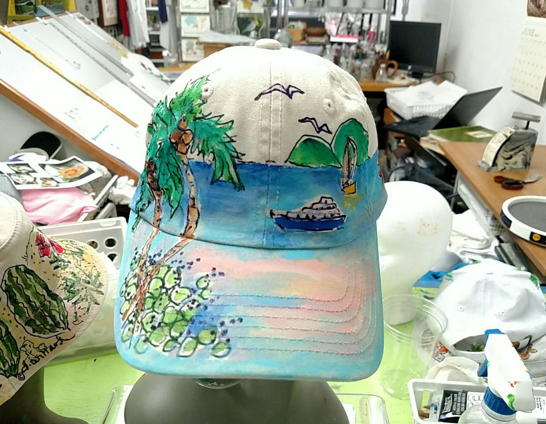 Tropical Ocean View Baseball Cap Handpainted - Etsy
