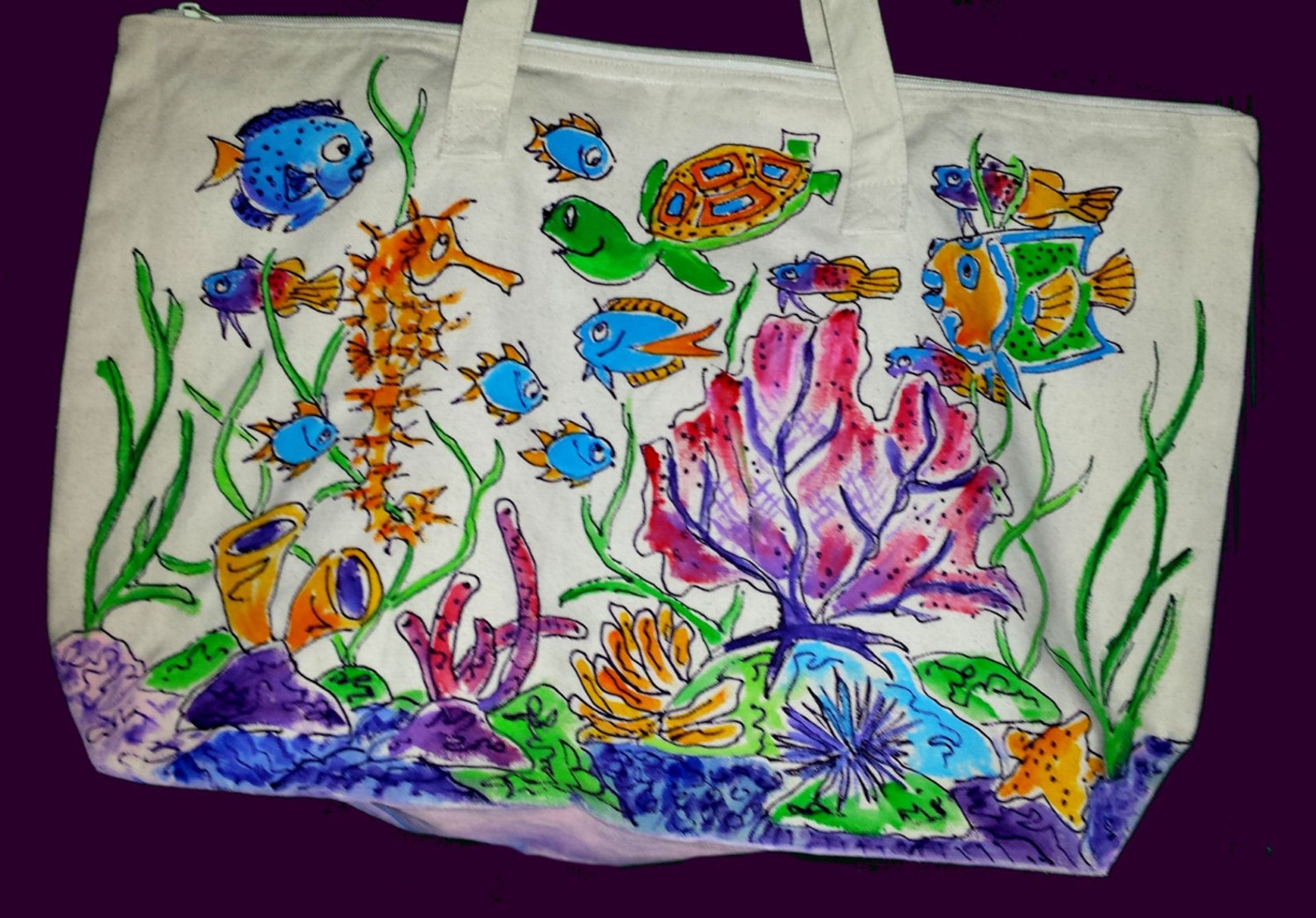 Reef Fish Hand Painted Zipper Tote Bag - Etsy