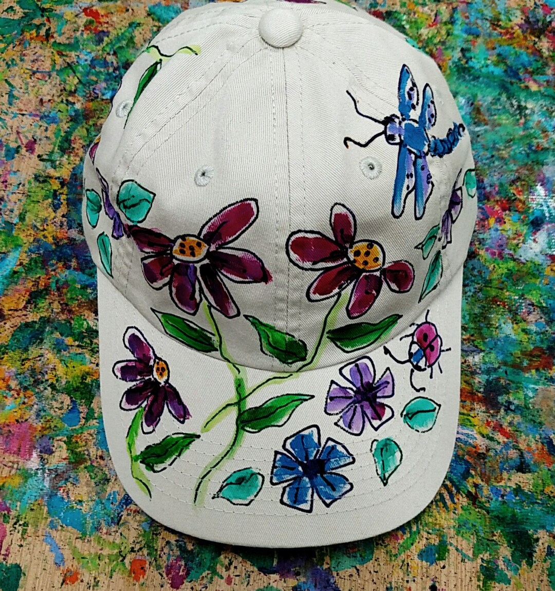 Purple and Blue Flowers Baseball Cap Handpainted for Adults and Kids - Etsy