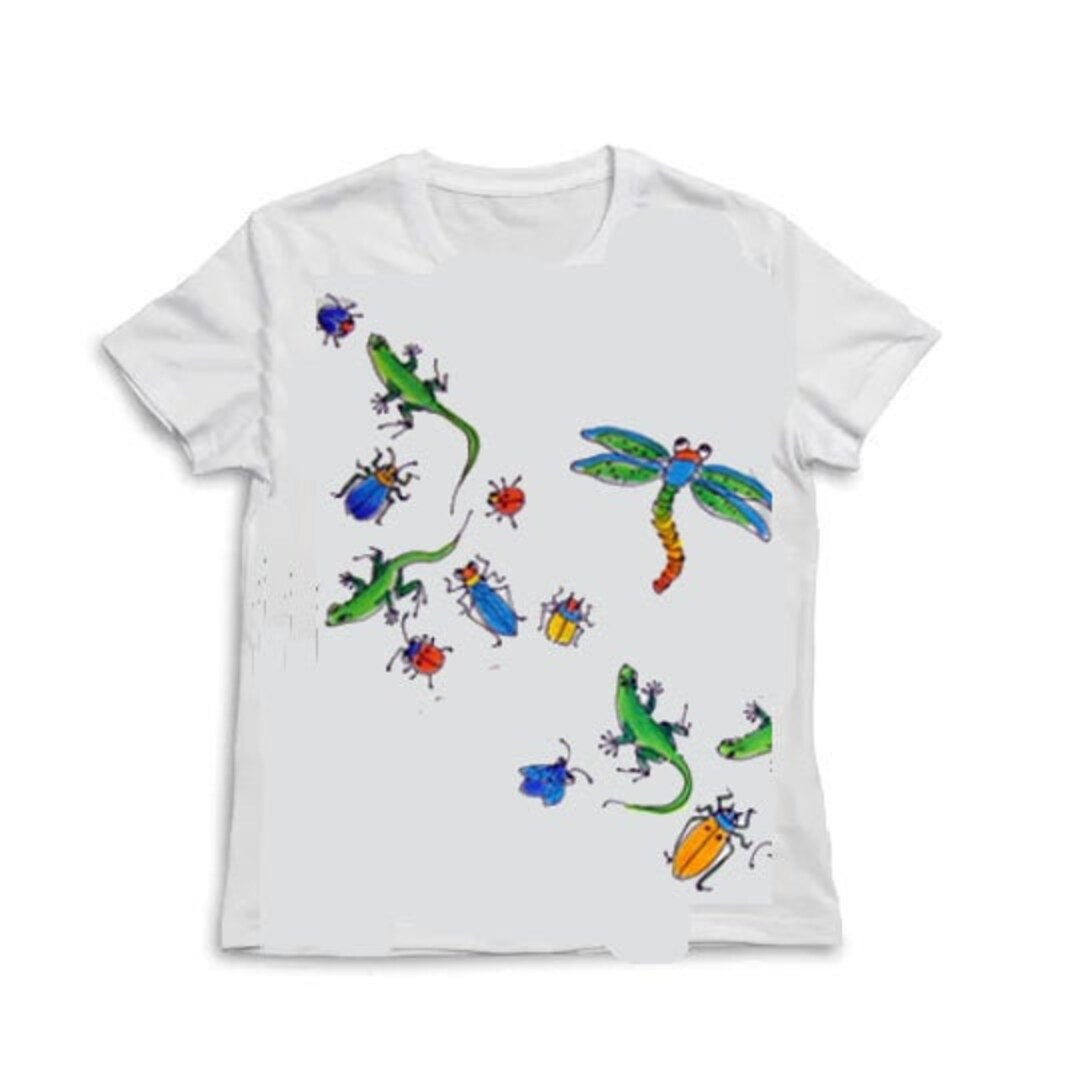 Critter Cascade With Lizards, Bugs, and Dragonfly Handpainted on Tshirt ...