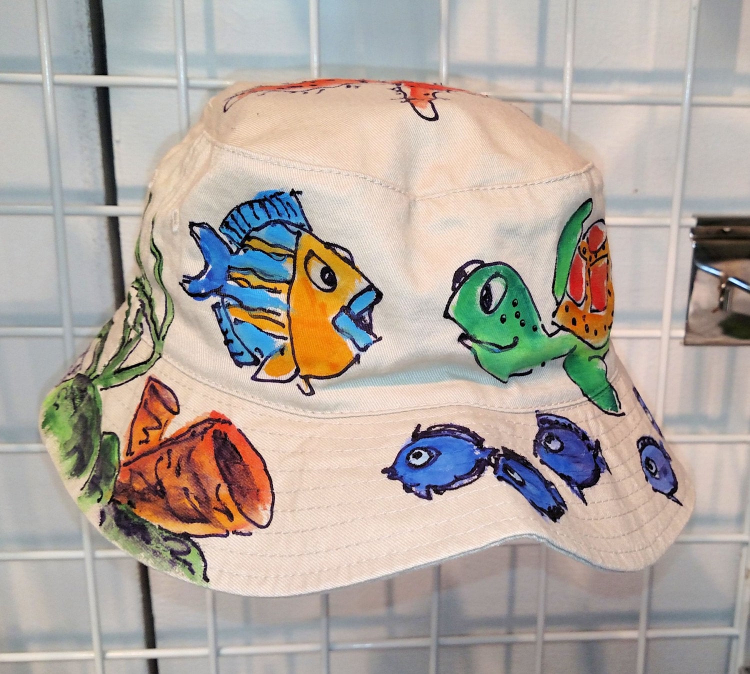 Reef Turtle Fish Handpainted Bucket Hat - Etsy