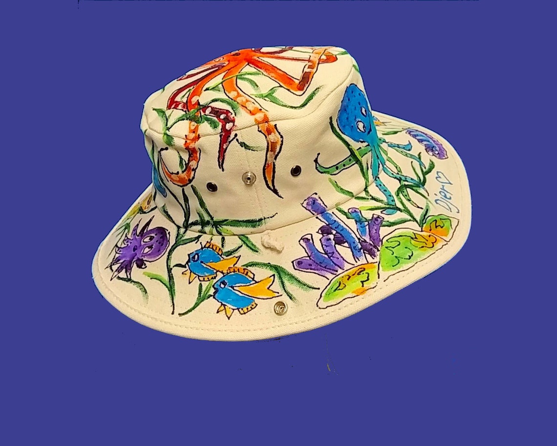 Octopus Reef Canvas Outback Hat Handpainted - Etsy
