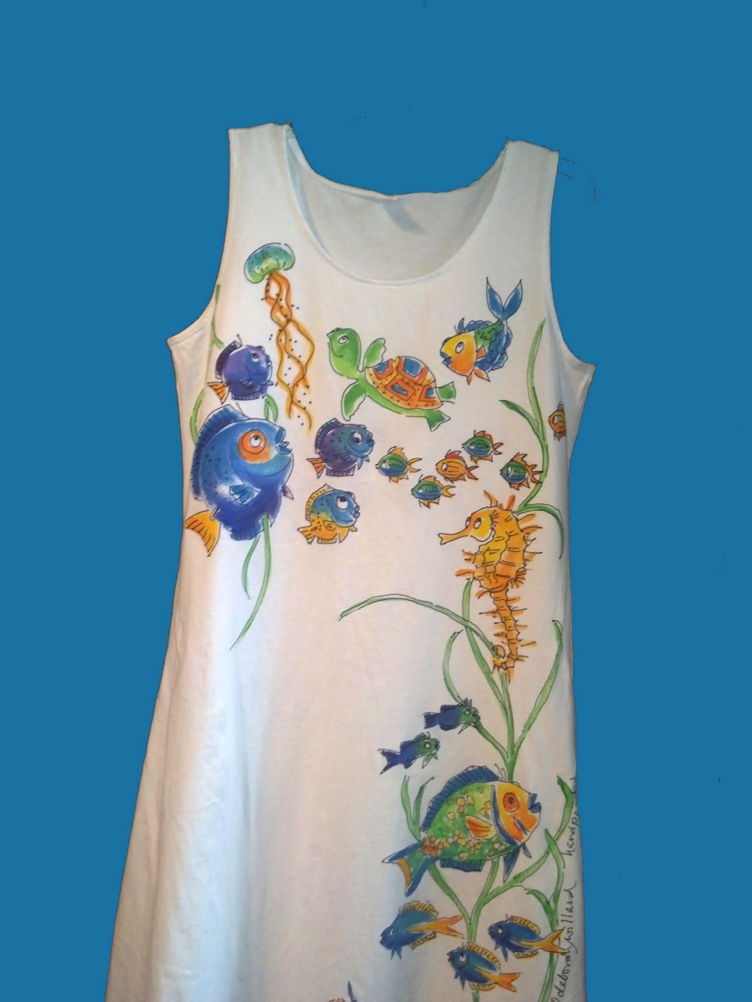 Seahorse-fish Sleeveless Dress Hand Painted for Women - Etsy
