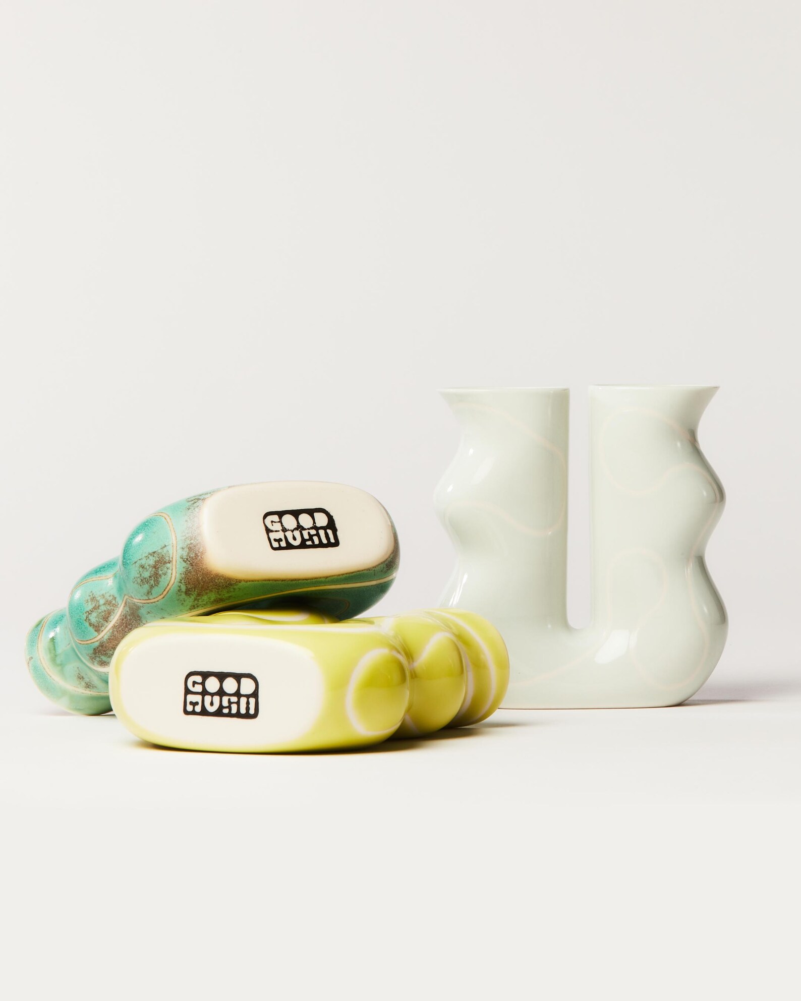 Squiggly Vase in Patina and Pink— Handmade Porcelain Sculpture Vase ...