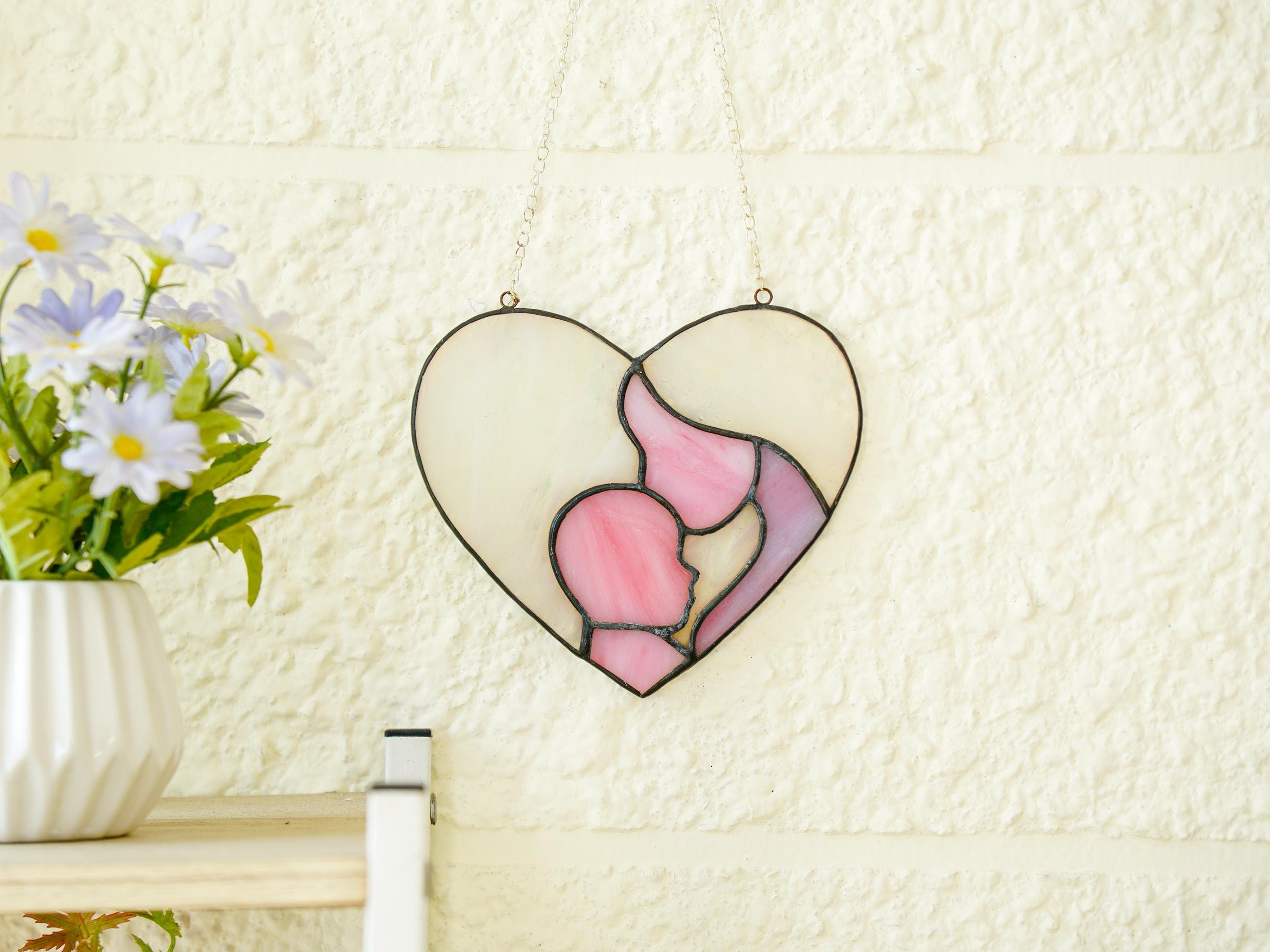 Personalized Stained Glass Mother Child Heart, New Mom Suncatcher ...